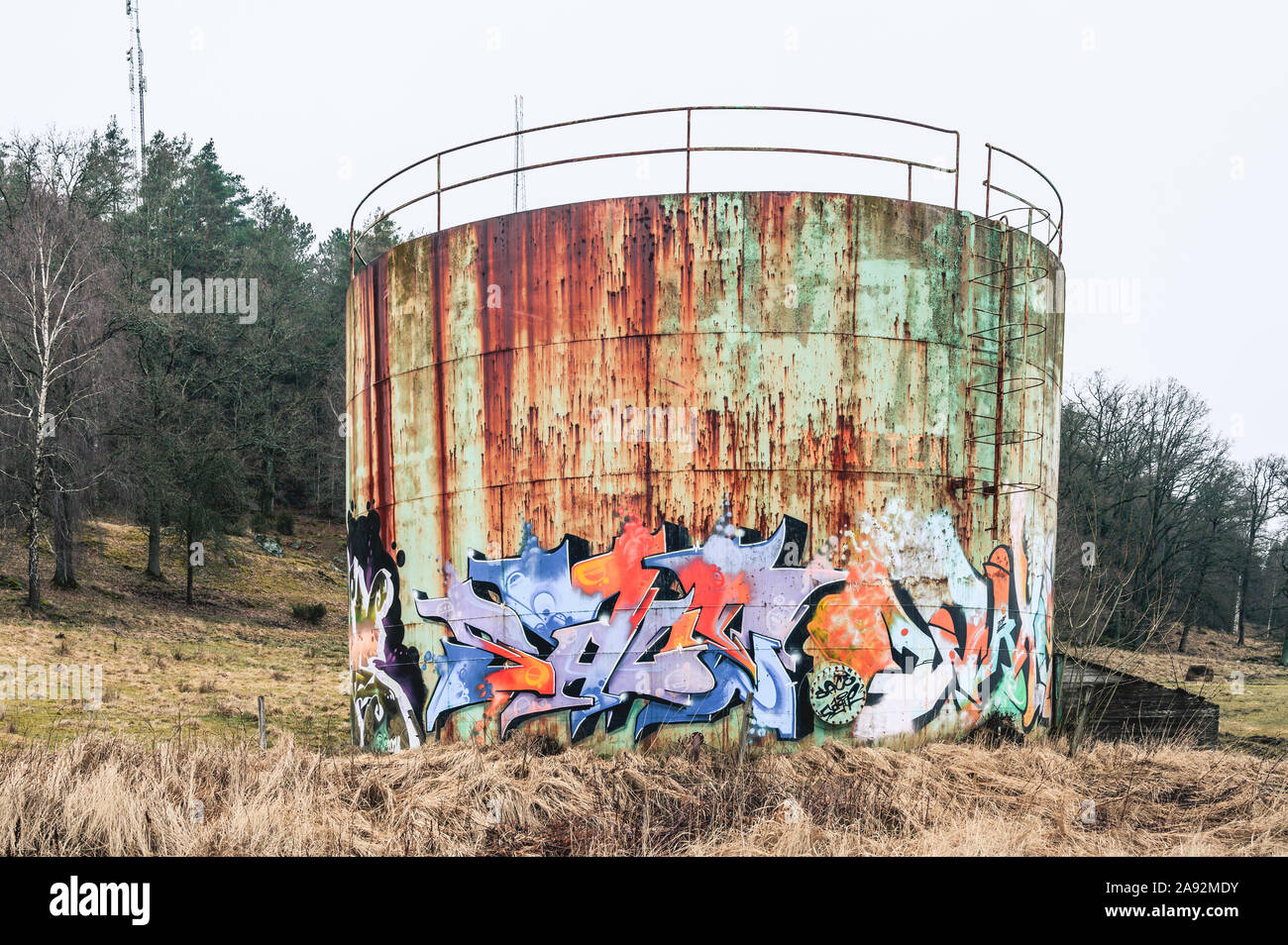 Graffiti on old silos Stock Photo - Alamy