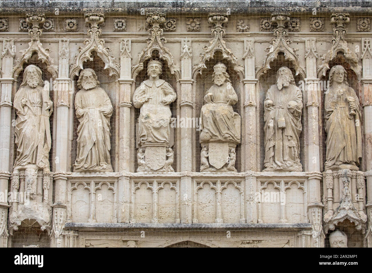 Sculptures on the exterior of Exeter Cathedral in the city of Exeter in ...