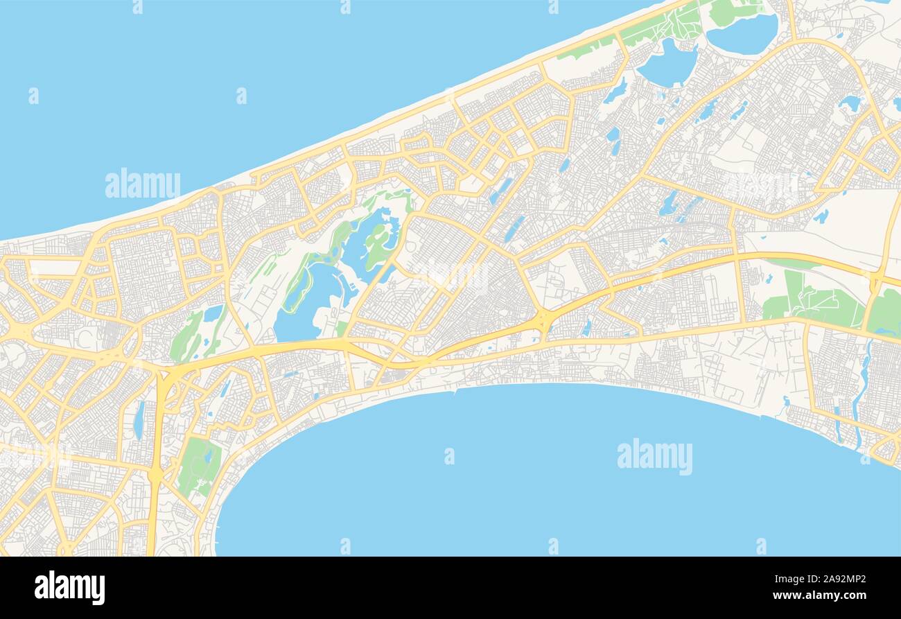 Printable street map of Pikine, Senegal. Map template for business use ...