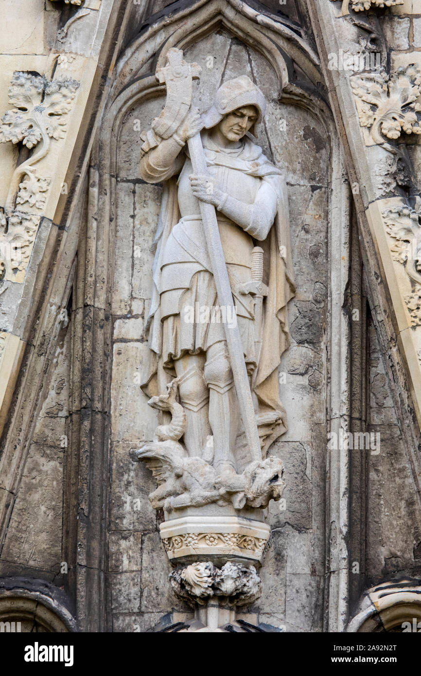 Carved sculpture on the exterior of Exeter Cathedral in the city of ...