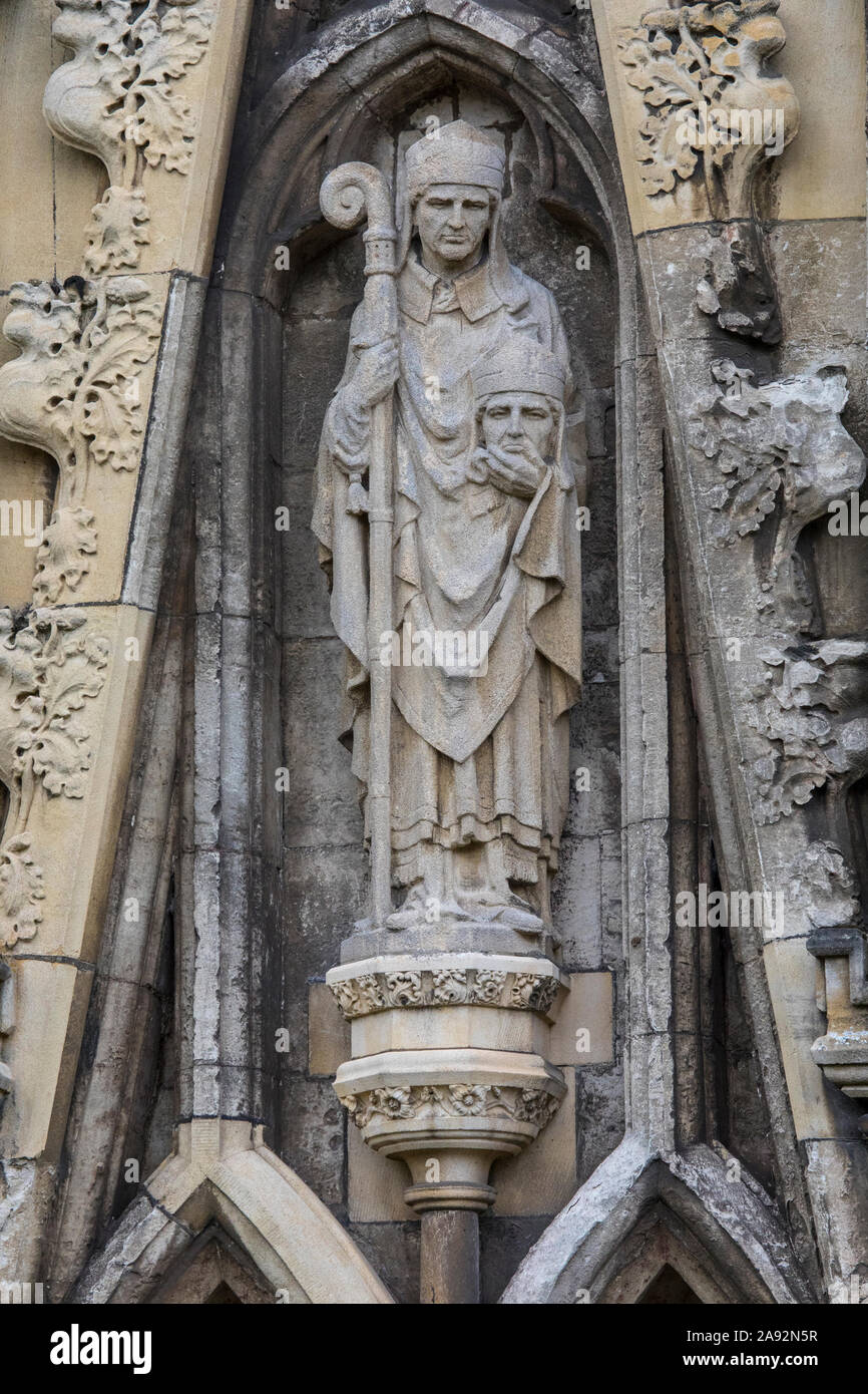 Carved sculpture on the exterior of Exeter Cathedral in the city of ...