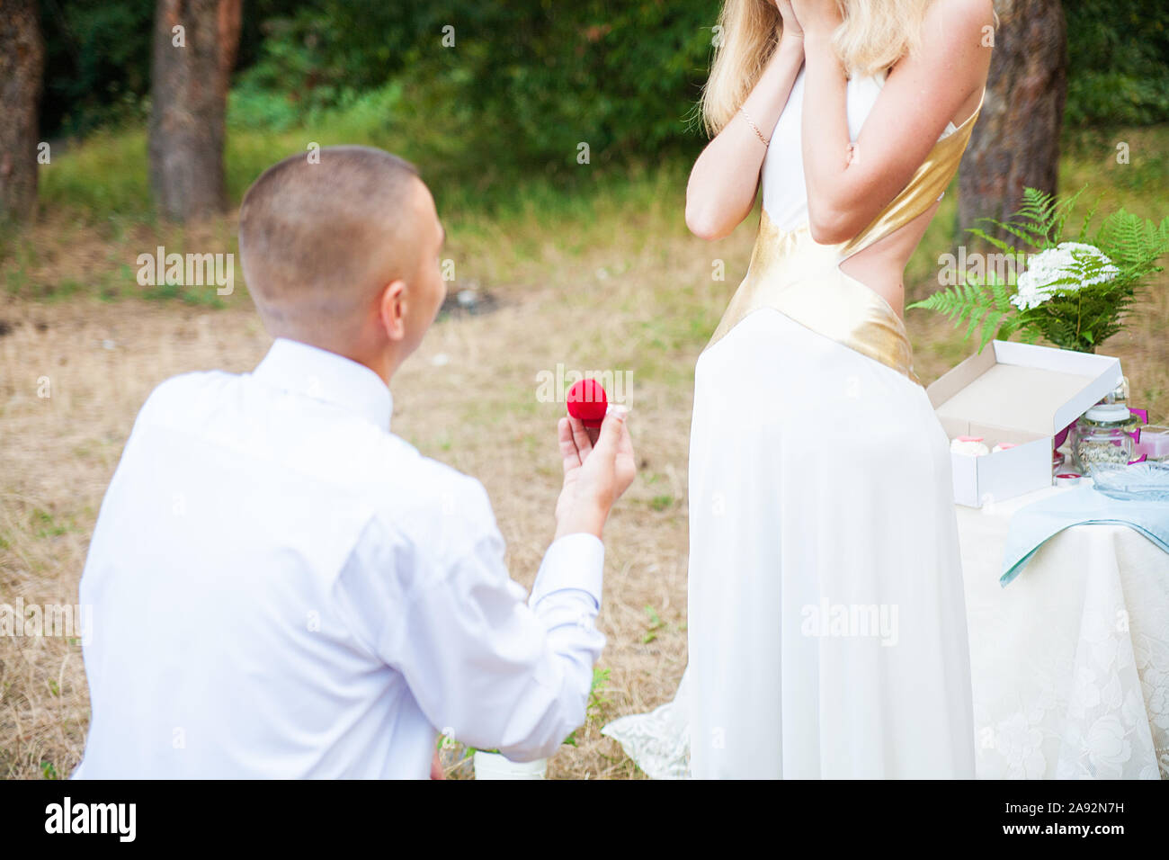 Man proposing ring woman, love, couple, date wedding - concept Stock ...