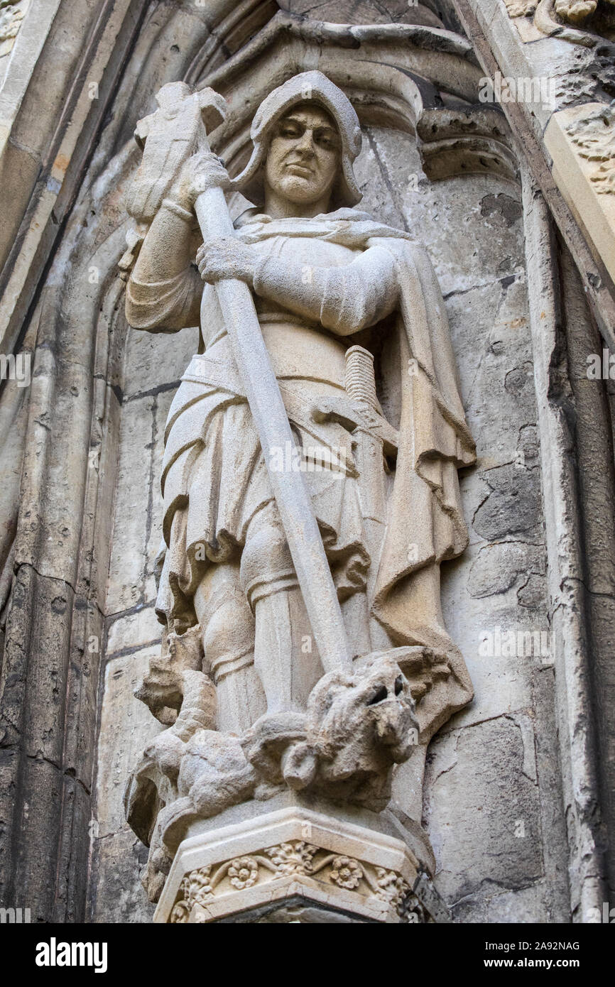 Carved sculpture on the exterior of Exeter Cathedral in the city of ...