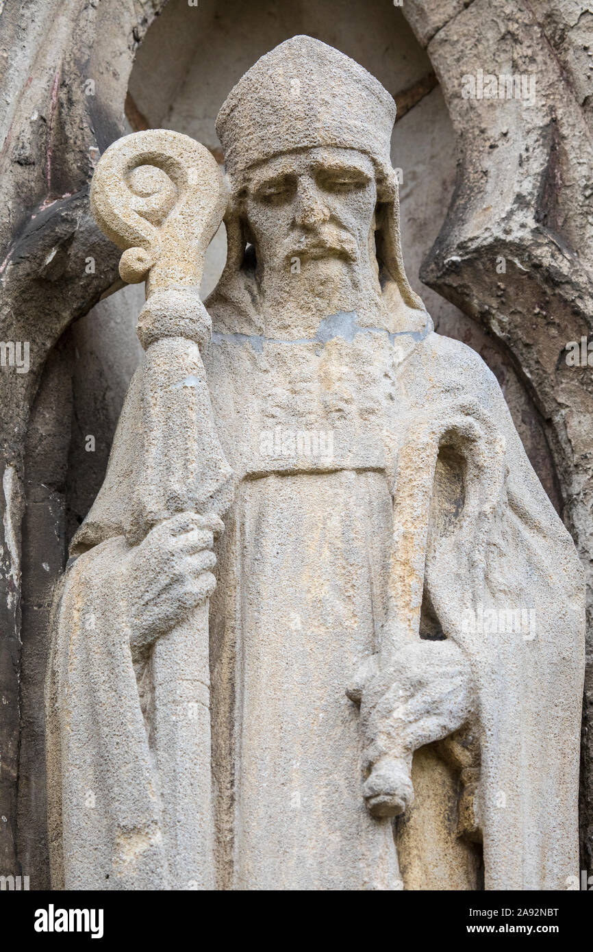Carved sculpture on the exterior of Exeter Cathedral in the city of ...
