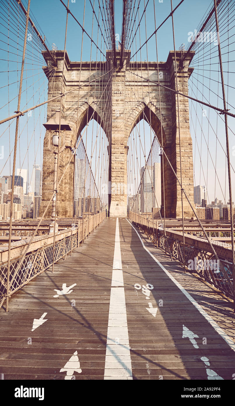 Brooklyn Bridge in the morning, color toning applied, New York City ...