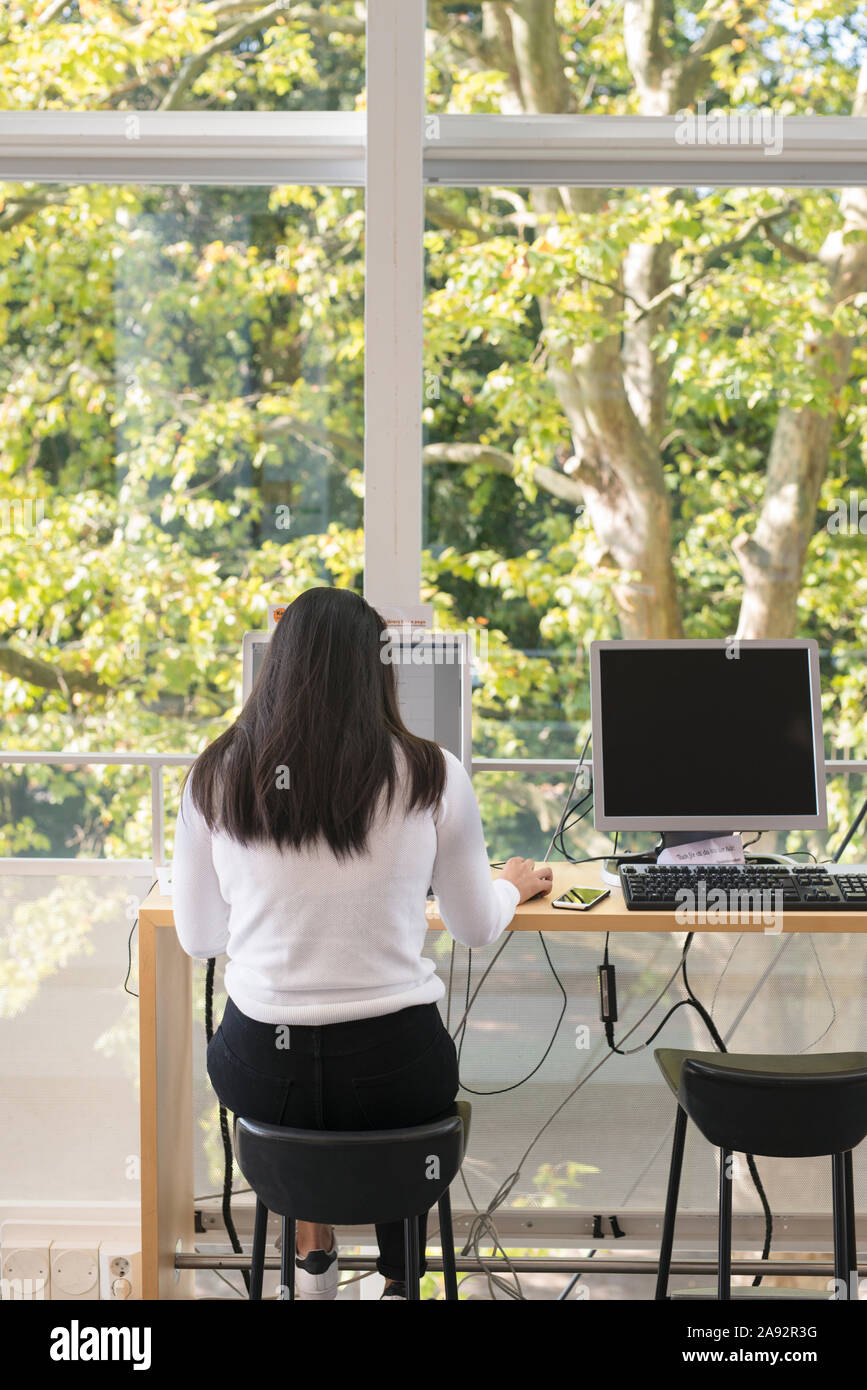 Woman computer library rear view hi-res stock photography and images ...