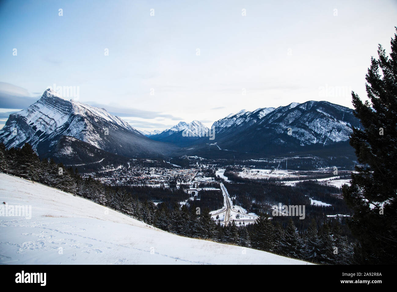 View of Banff Village in the snow Stock Photo - Alamy