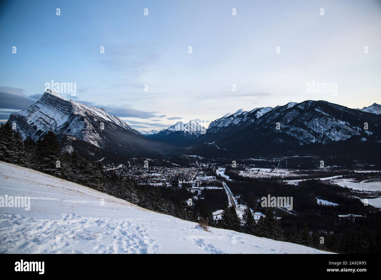 View of Banff Village in the snow Stock Photo - Alamy