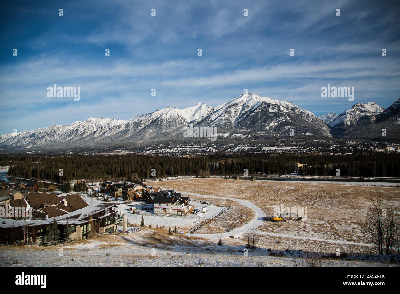 View of Banff Village in the snow Stock Photo - Alamy