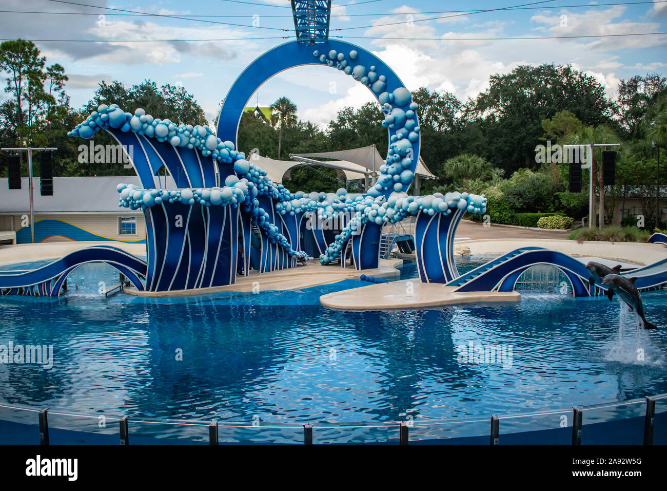 Orlando, Florida. November 06, 2019. Dolphins jumping at Seaworld Stock ...