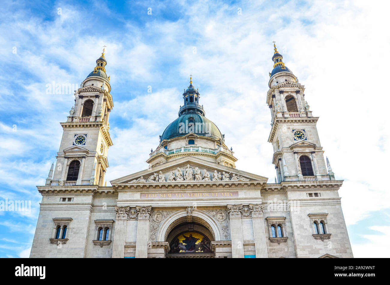 Front facade of St. Stephen's Basilica in Budapest, Hungary on with ...
