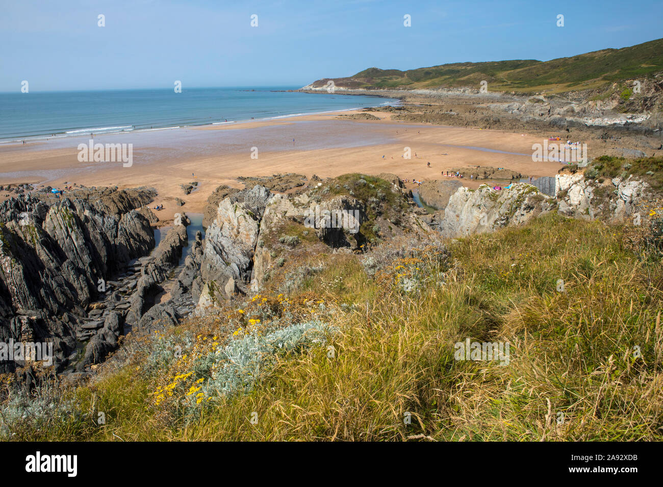 A view of the beautiful Barricane Beach in Woolacombe in North Devon ...