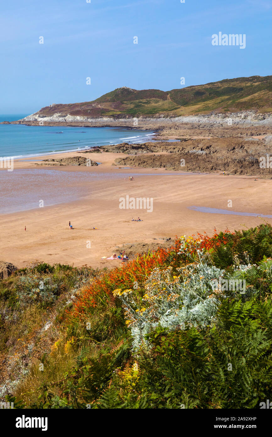 A view of the beautiful Barricane Beach in Woolacombe in North Devon ...
