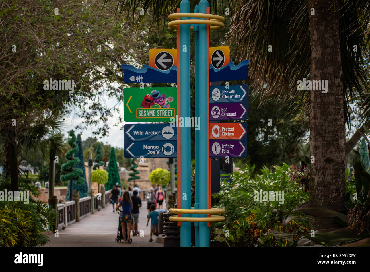 Orlando, Florida. November 06, 2019. Colorful attractions sign at ...