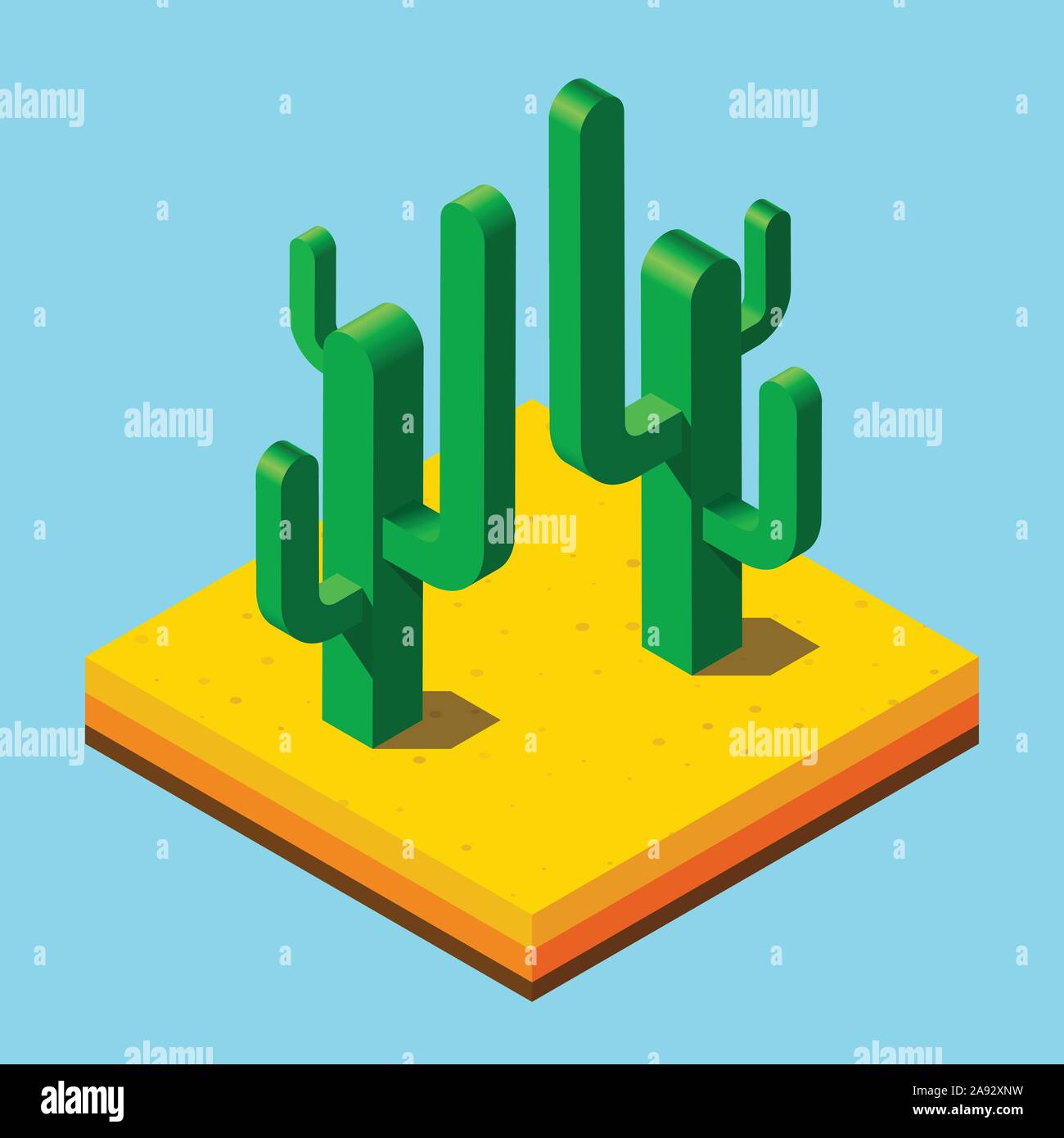 Cactus set in desert as isometric icons with flat colors Stock Vector ...