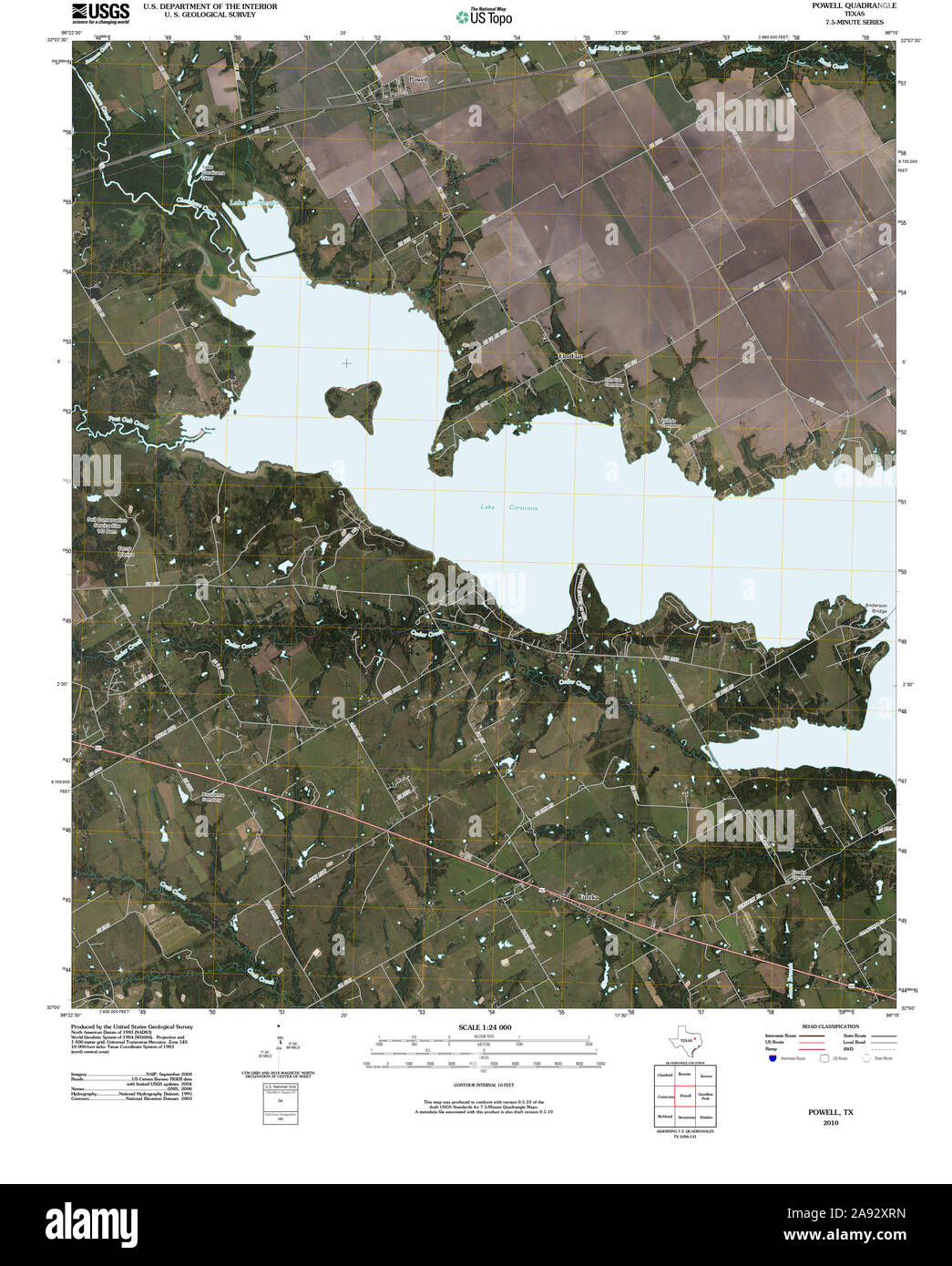 USGS TOPO Map Texas TX Powell 20100416 TM Restoration Stock Photo - Alamy