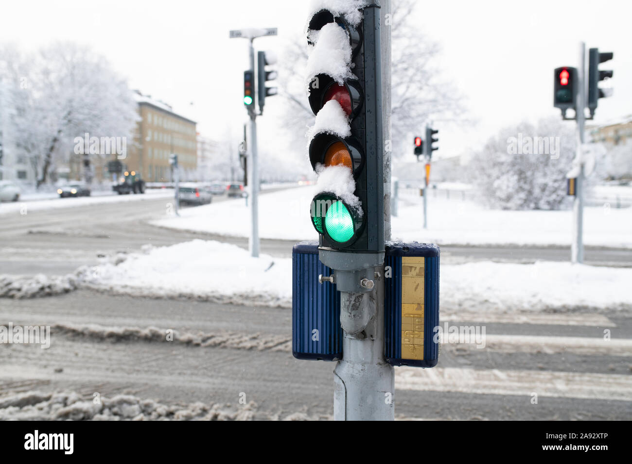 Traffic lights at winter Stock Photo - Alamy