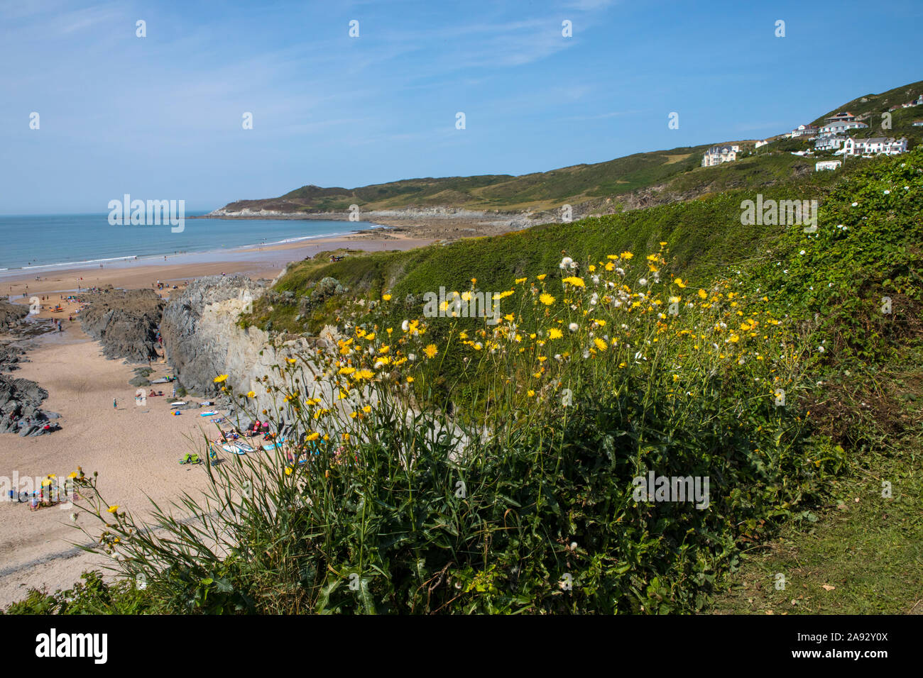 A view of the beautiful Barricane Beach in Woolacombe in North Devon ...