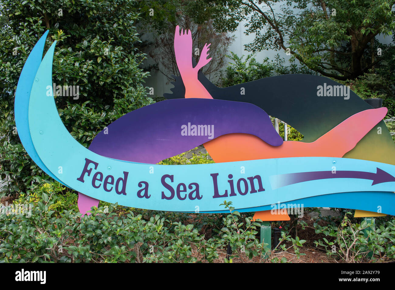 Orlando, Florida. November 06, 2019. Feed a Sea Lion sign at Seaworld ...