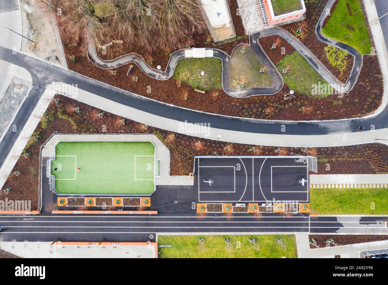 Aerial view of playing fields Stock Photo - Alamy