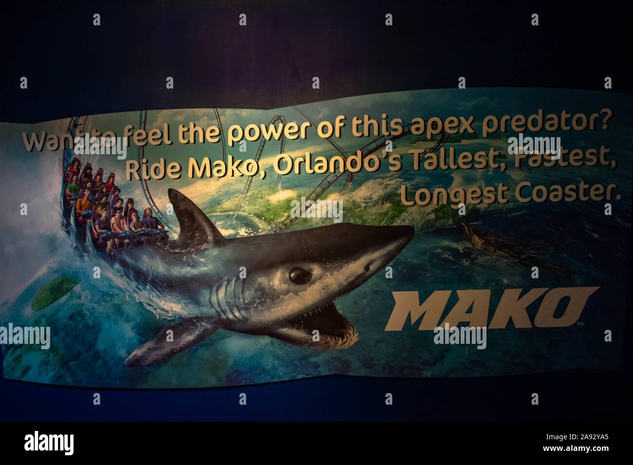 Orlando, Florida. November 06, 2019. Mako roller coaster sign at ...