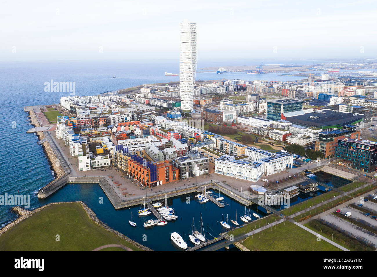 Aerial view of marina and Turning Torso, Malmo, Sweden Stock Photo - Alamy