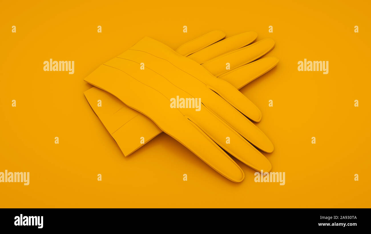 Yellow leather gloves. Minimal idea concept. 3d illustration Stock ...
