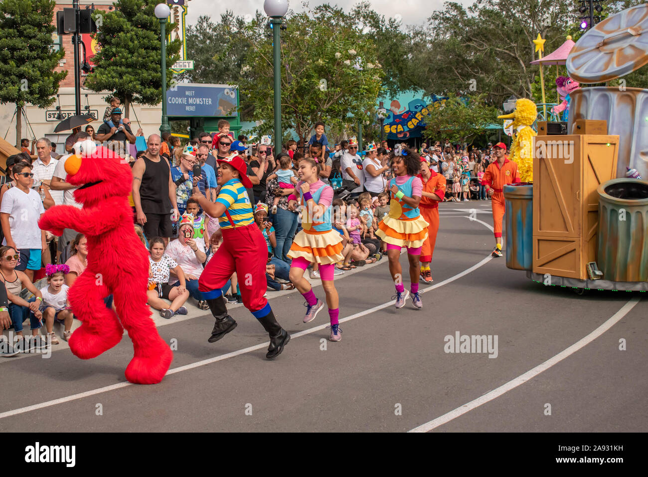 Orlando, Florida November 09, 2019. Elmo and dancers in Sesame Street ...
