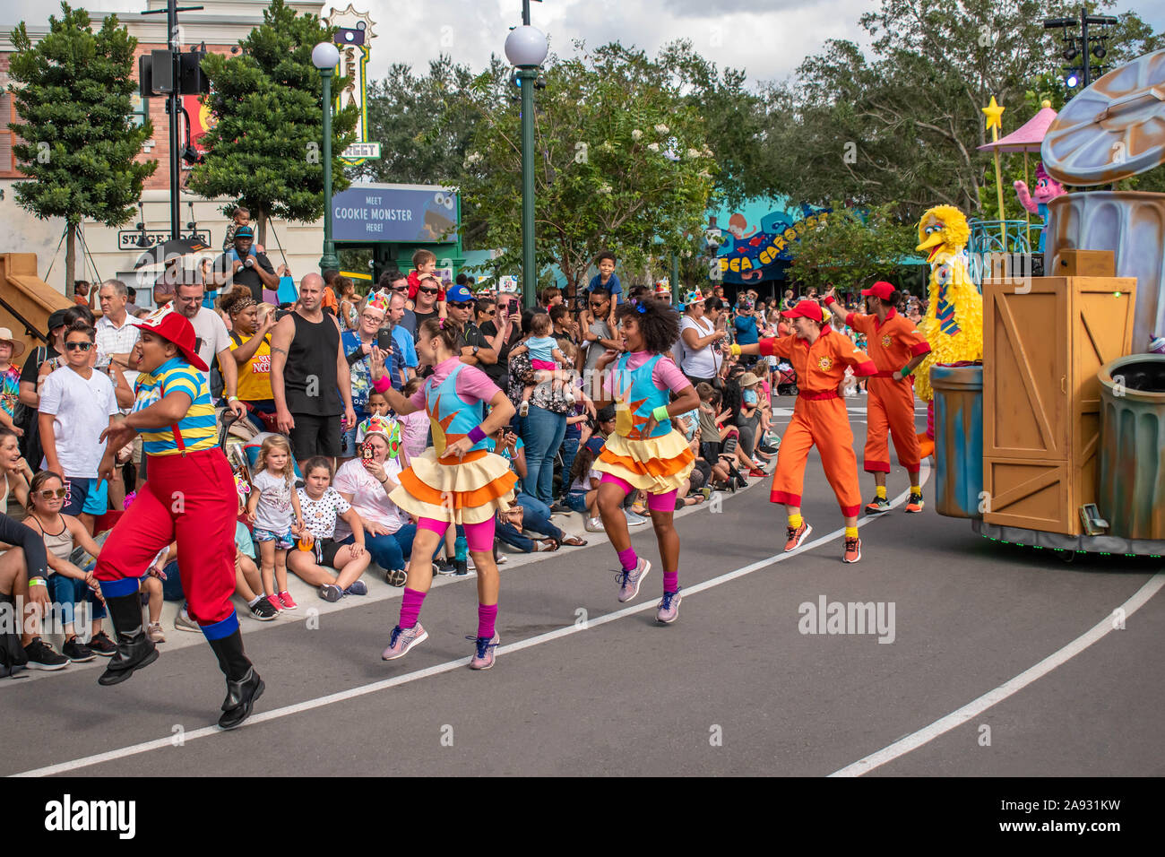 Orlando, Florida November 09, 2019. Elmo and dancers in Sesame Street ...