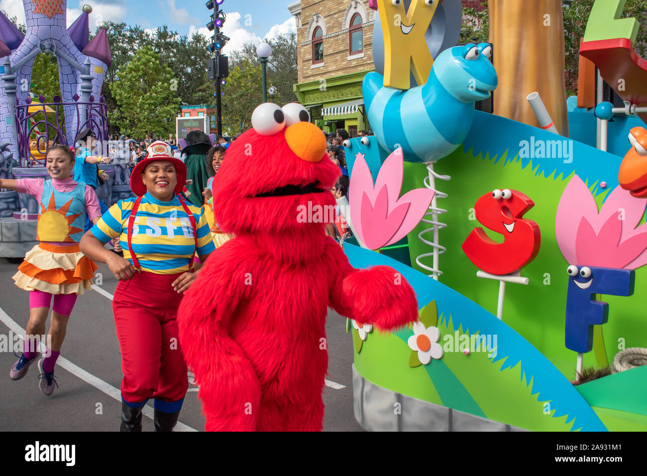Orlando, Florida November 09, 2019. Elmo and dancers in Sesame Street ...