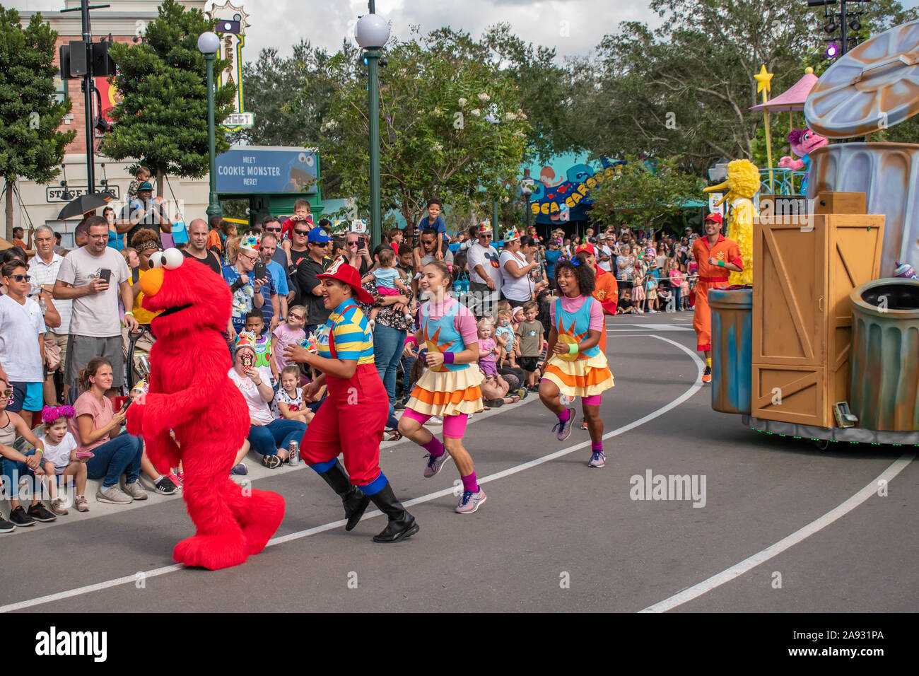 Orlando, Florida November 09, 2019. Elmo and dancers in Sesame Street ...