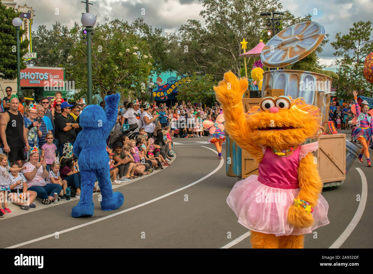 Orlando, Florida November 09, 2019. Zoe and Grover in Sesame Street ...