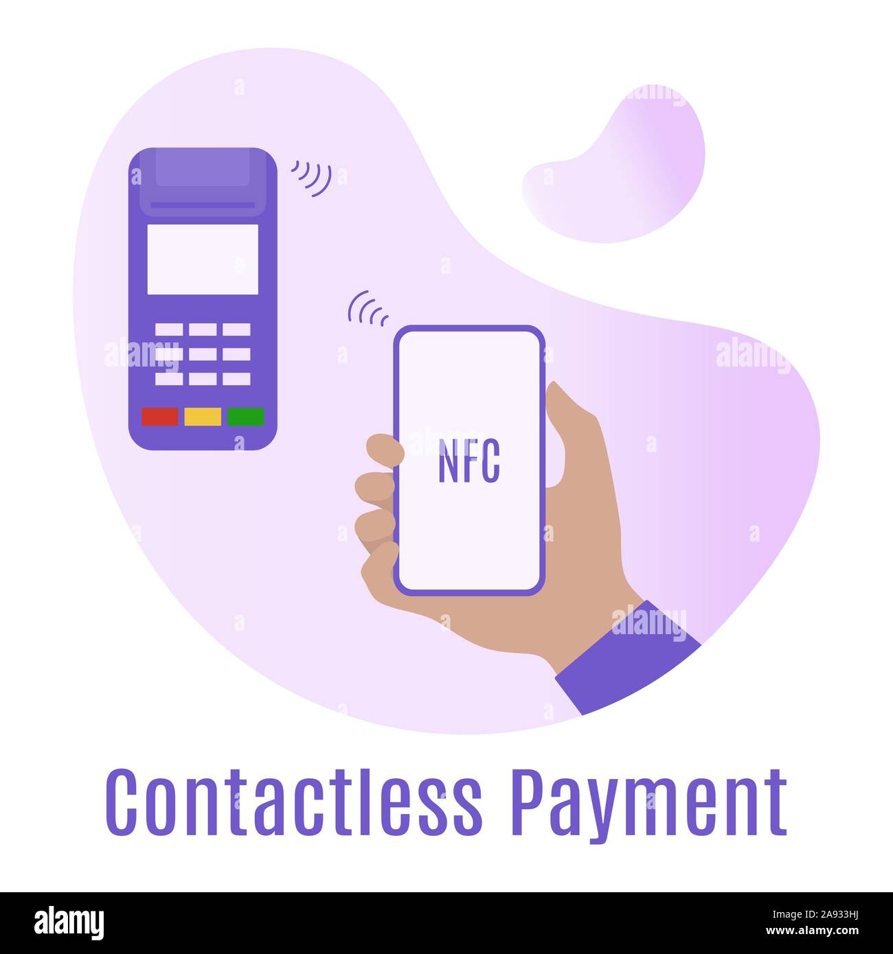 Vector illustration Hand of customer using terminal for wireless or ...