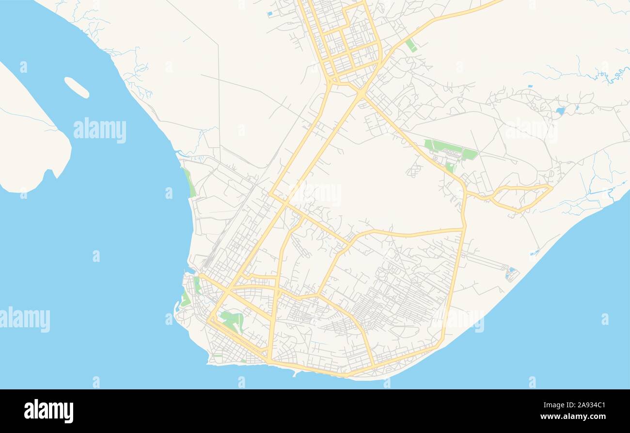 Printable street map of Beira, Mozambique. Map template for business ...