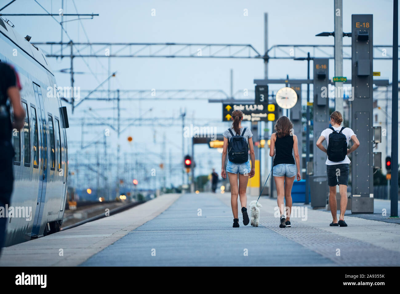 Friends on train station Stock Photo - Alamy