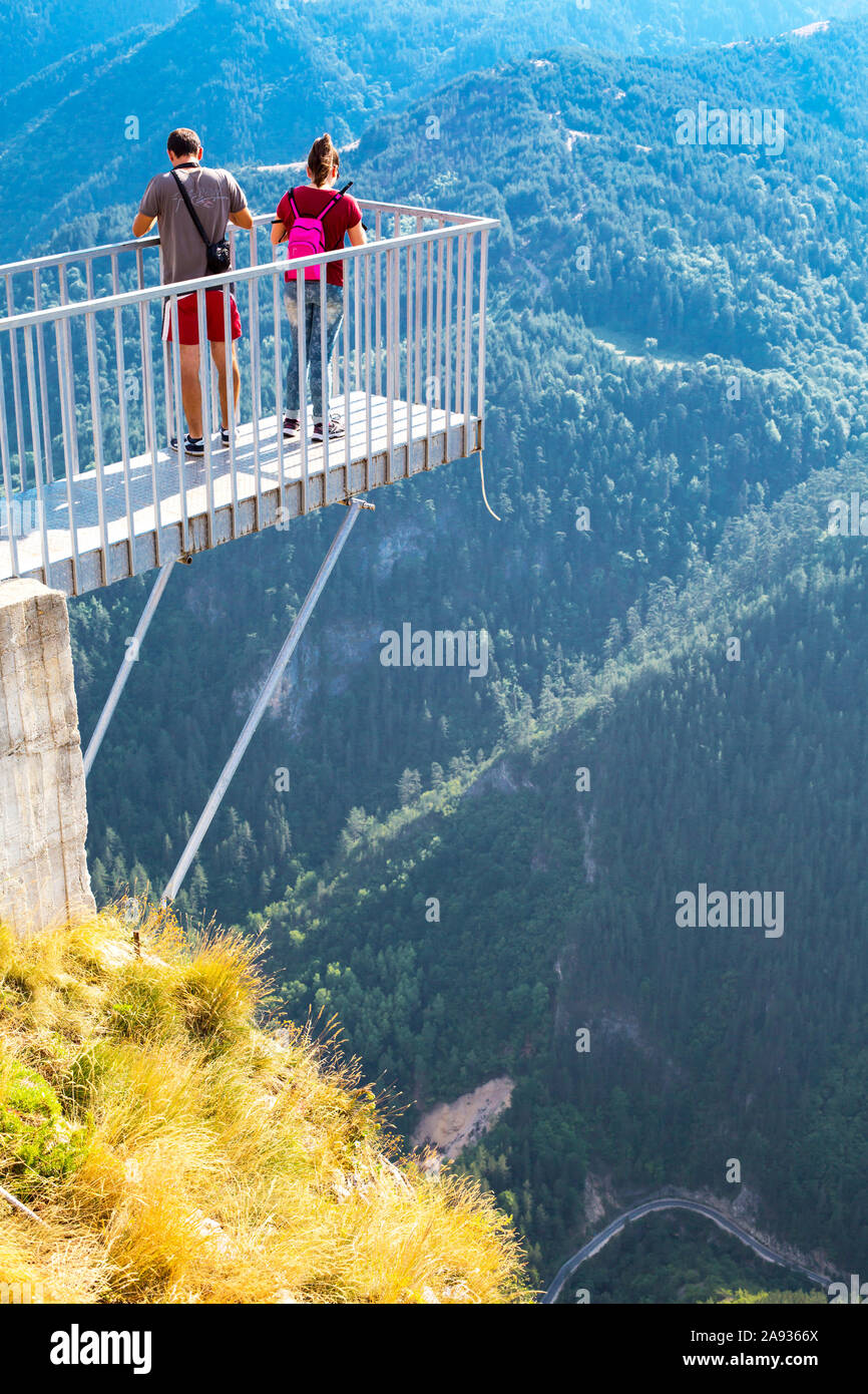 Rhodope, Bulgaria - July 29, 2015: People at panoramic mountain ...