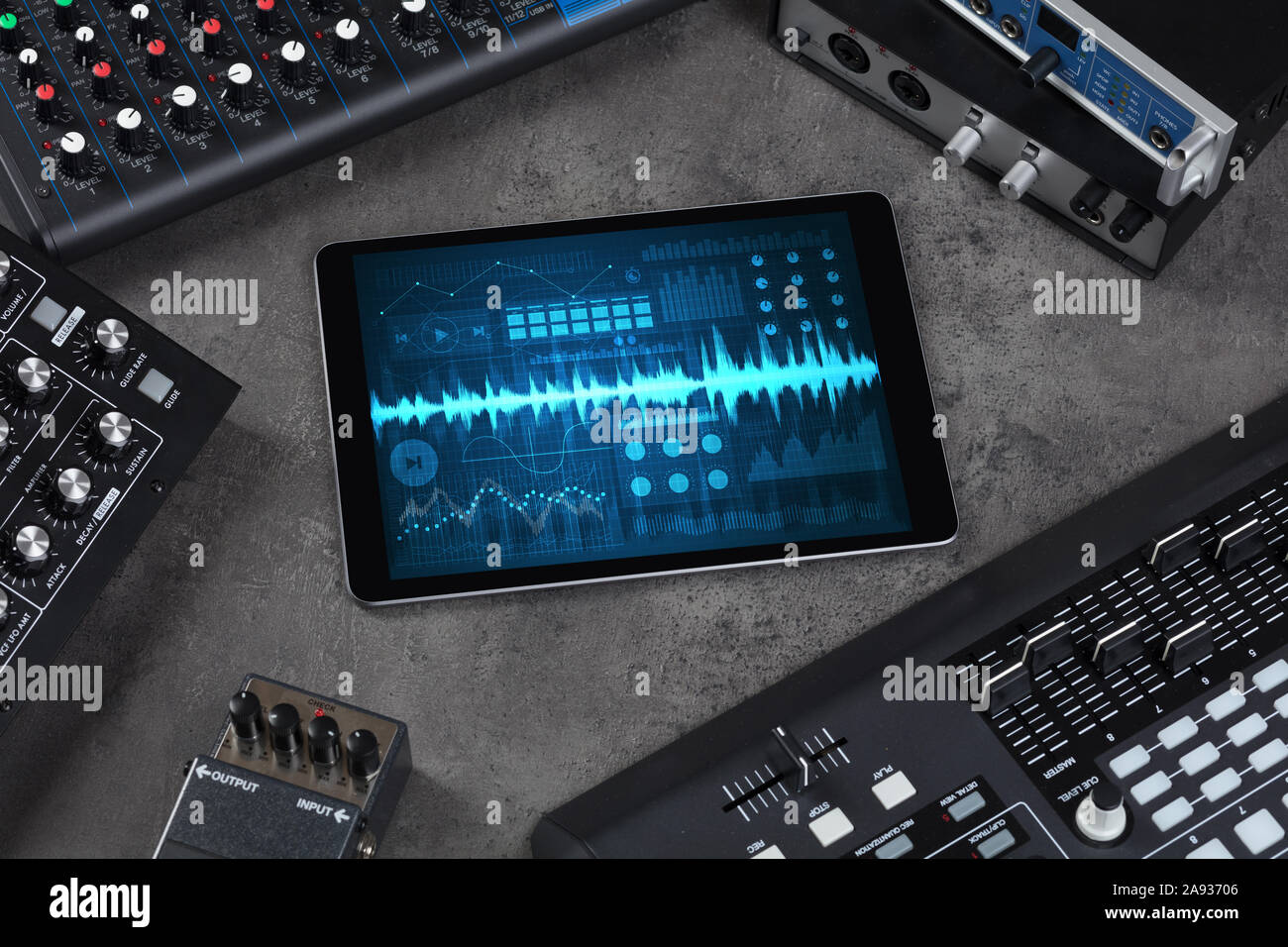 Music instruments and tablet with recording sound concept Stock Photo ...