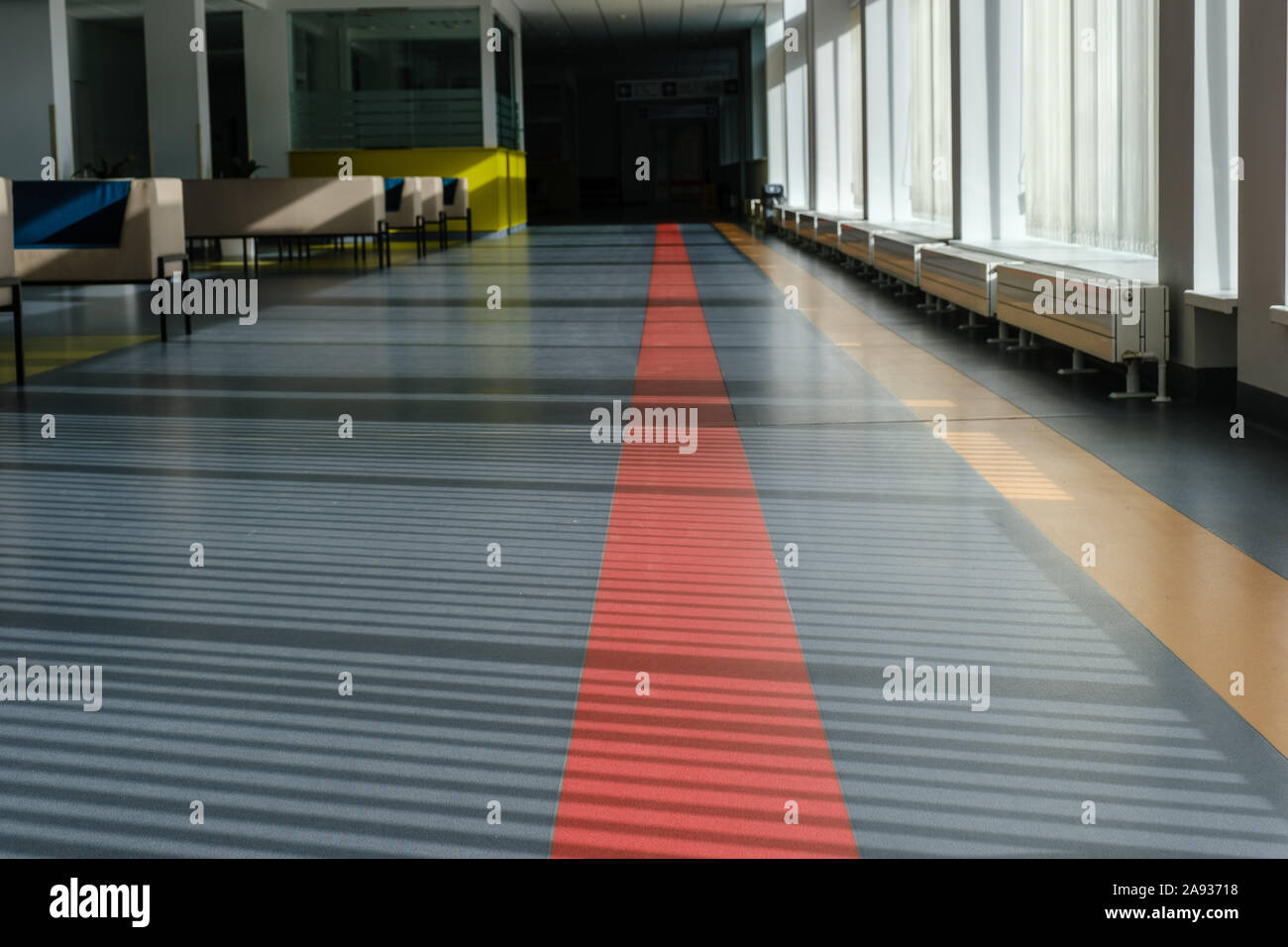 Large glass windows with vertical blinds in a modern building Stock ...