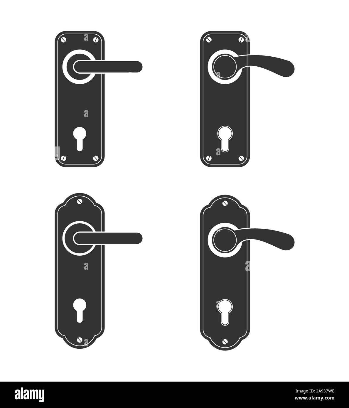 Set of black door handle icons on white background. Flat design Stock ...