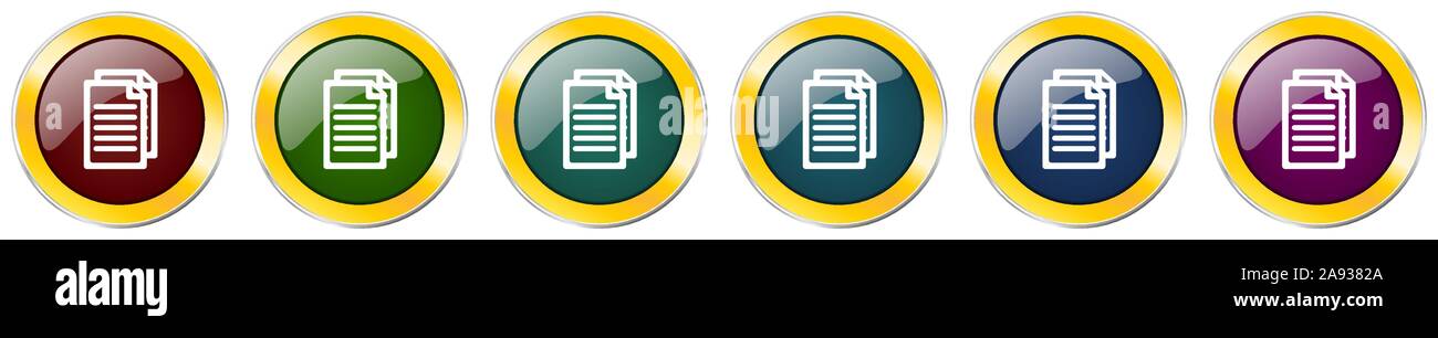 Document glossy icon set, silver metallic golden vector illustrations ...