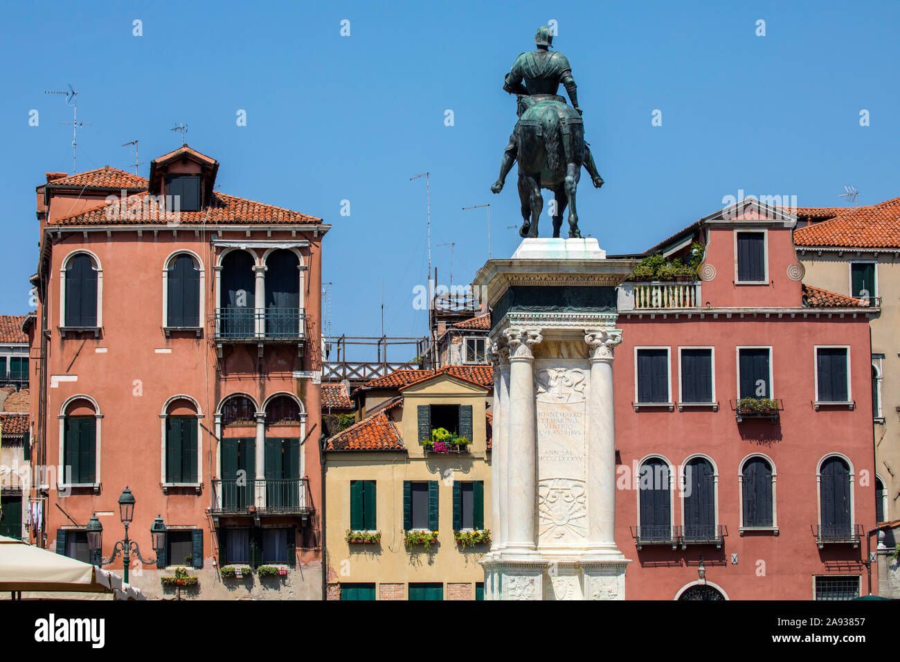 Venice, Italy - July 20th 2019: The equestrian statue of Bartolomeo ...