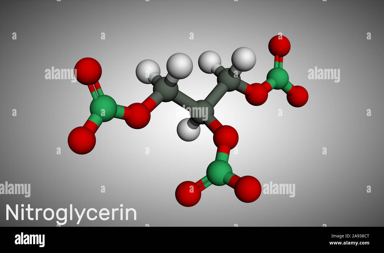 Nitroglycerin, glyceryl trinitrate, nitro molecule, is drug and ...