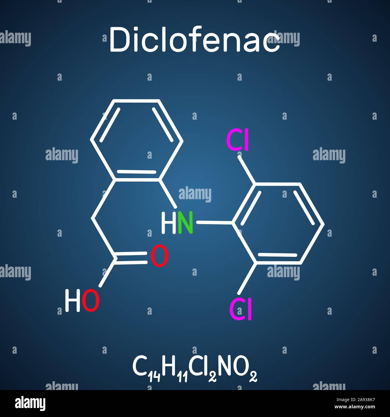 Diclofenac molecule, is a nonsteroidal anti-inflammatory drug NSAID ...