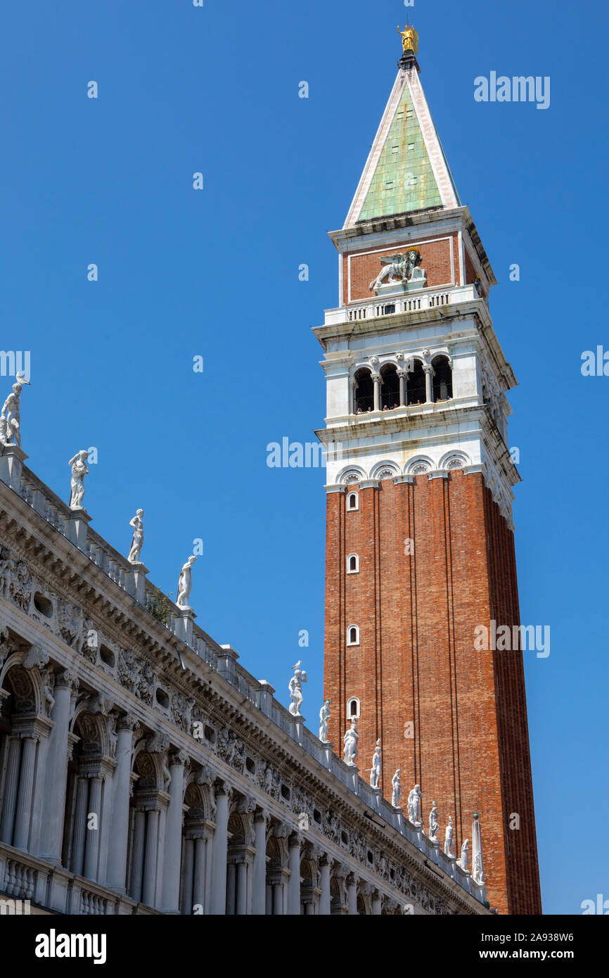 The iconic St. Marks Campanile in the historic city of Venice in Italy ...