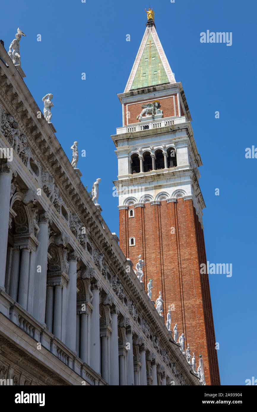 The iconic St. Marks Campanile in the historic city of Venice in Italy ...