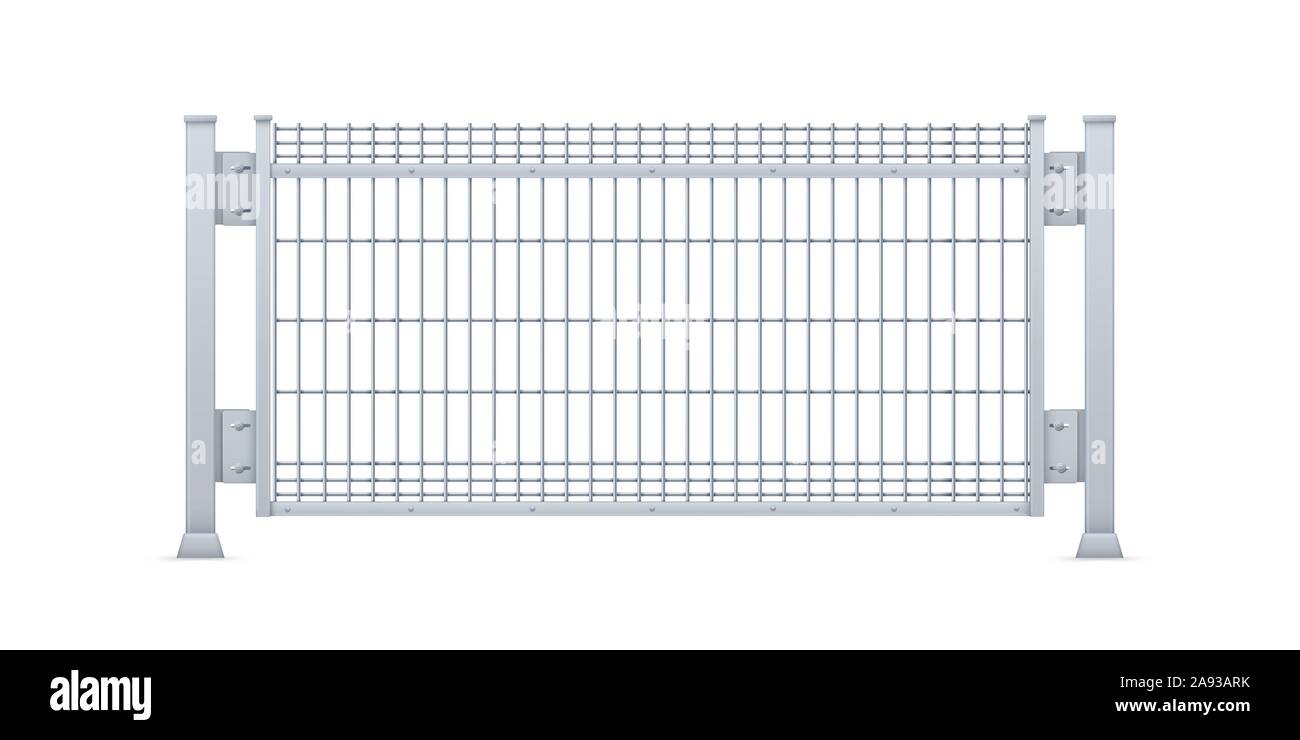 Realistic vector galvanized sheet metal fence panel. Rectangular steel ...