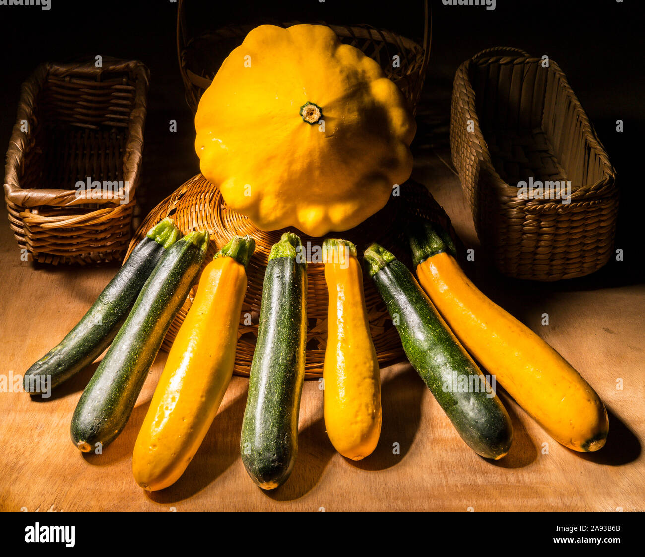 sunburst summer, gold zucchini, and summer zucchini squashes Stock ...