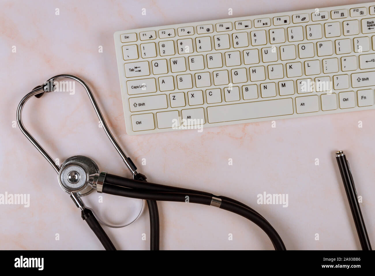 Stethoscope and keyboard computer on modern medical information ...
