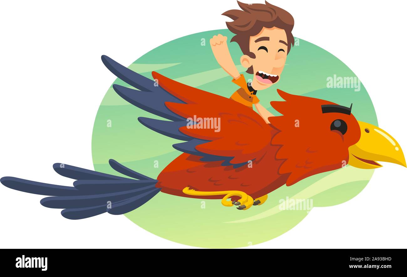 boy flying on giant bird Stock Vector Image & Art - Alamy