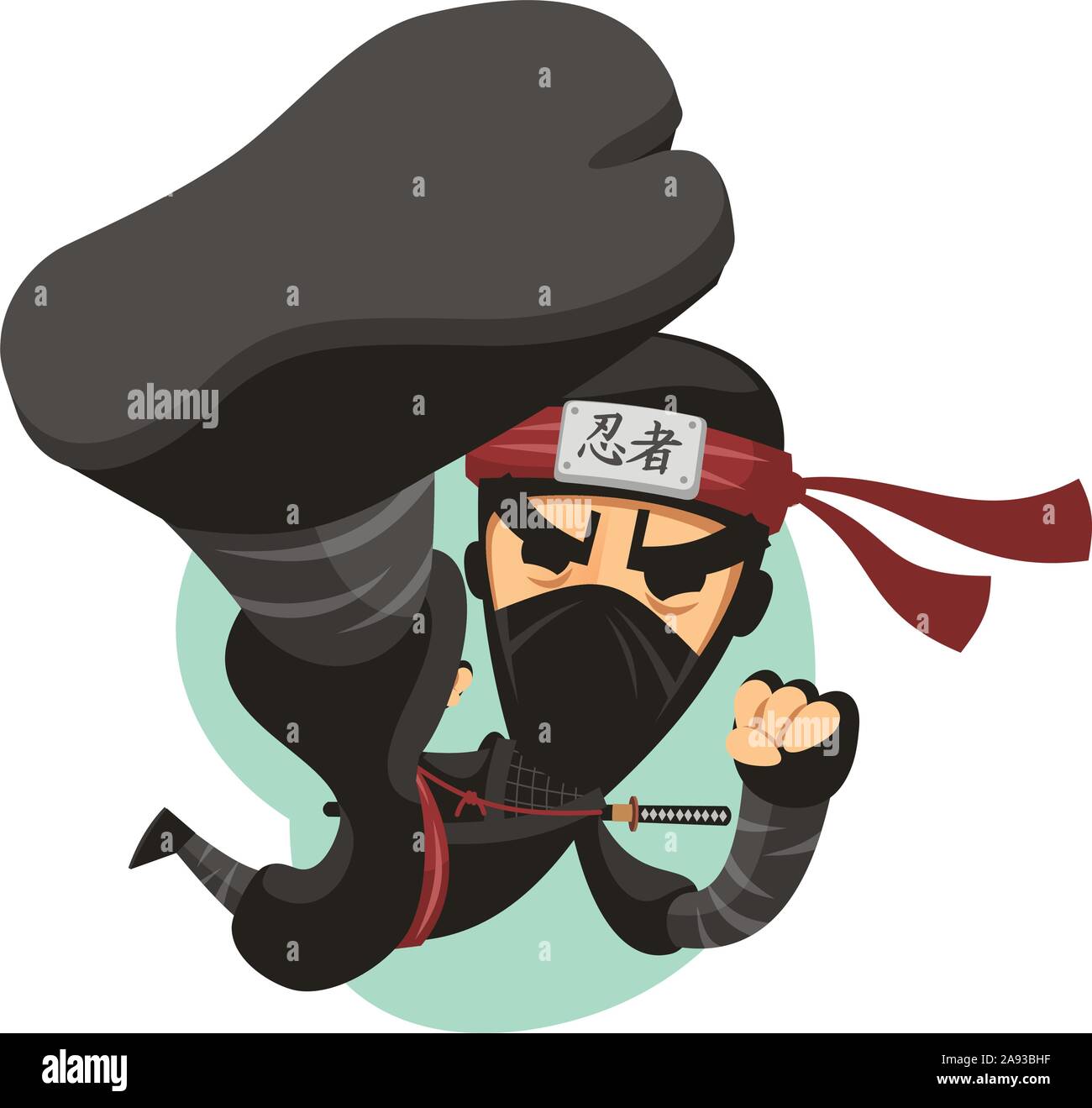 Cartoon Ninja Jumping in a Fight With Sword Stock Vector Image & Art ...